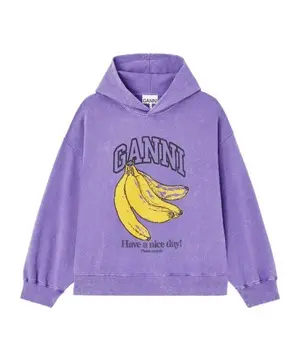 GANNI Vintage Wash Banana Print Hoodie - Purple