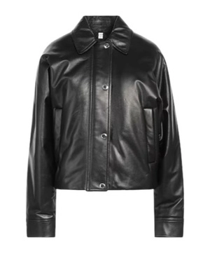 Burberry Minimalist Leather Jacket With Classic Collar And Embroidered Logo