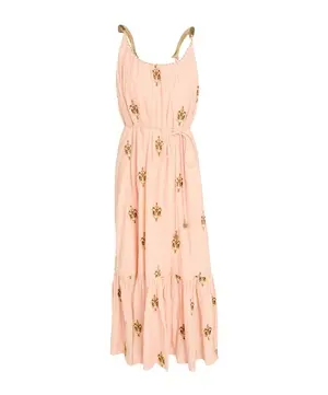 Farm Rio Sleeveless Embroidered Maxi Dress With Belted Waist - Nude