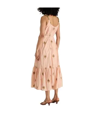 Farm Rio Sleeveless Embroidered Maxi Dress With Belted Waist