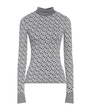 Burberry Printed Wool High Neck Long Sleeve Sweater - Blue