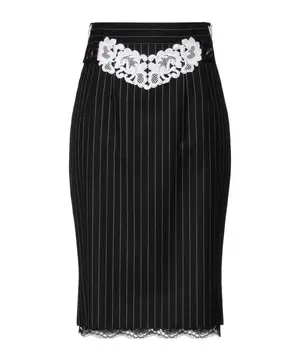 Dolce & Gabbana Pinstriped Midi Skirt With Lace Embellishment