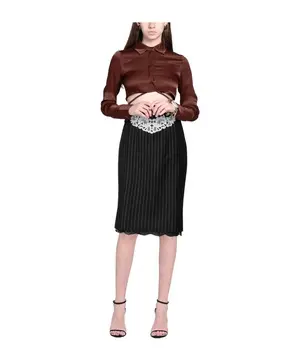 Dolce & Gabbana Pinstriped Midi Skirt With Lace Embellishment