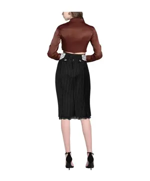 Dolce & Gabbana Pinstriped Midi Skirt With Lace Embellishment