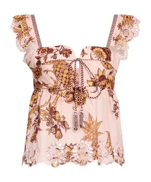 Farm Rio Sleeveless V-neck Floral Top With Bow Detail
