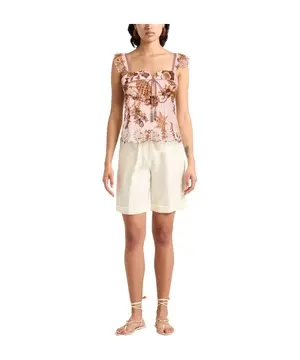 Farm Rio Sleeveless V-neck Floral Top With Bow Detail
