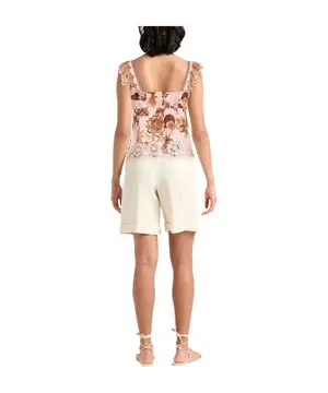 Farm Rio Sleeveless V-neck Floral Top With Bow Detail