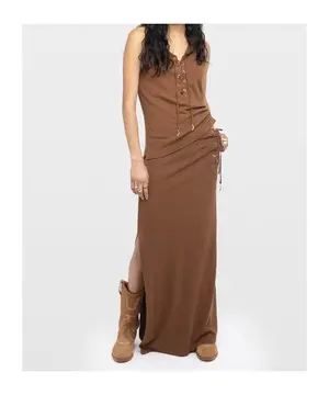 Zadig&Voltaire Side Slit Lace-up Maxi Skirt - Green