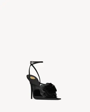 Saint Laurent Stiletto Flip-flops With Floral Embellishments - Black