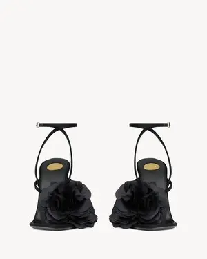 Saint Laurent Stiletto Flip-flops With Floral Embellishments - Black