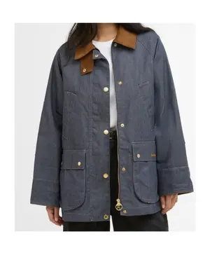 Barbour Collared Denim Jacket With Snap And Zip Closure - No