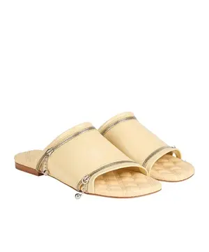 Burberry Leather Slippers With Square Toe And Zip Detailing