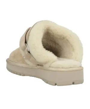 Burberry Suede Sheepskin Lined Mules With Buckle Detail
