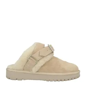 Burberry Suede Sheepskin Lined Mules With Buckle Detail
