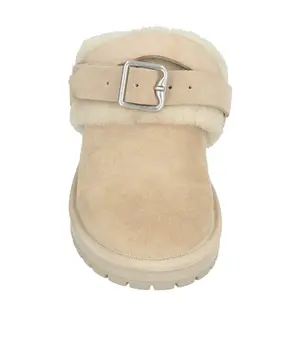 Burberry Suede Sheepskin Lined Mules With Buckle Detail