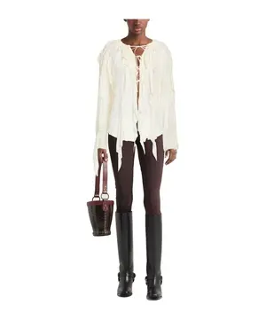 DIESEL® Pleated Long-sleeved Shirt With Ruffled Trim