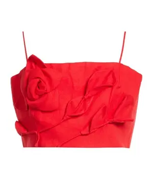 Farm Rio Sleeveless Cropped Top With Flower Embellishments