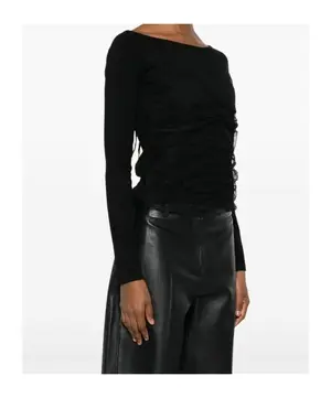 TWINSET Ruched Polka Dot Blouse With Lace Trim