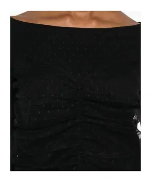 TWINSET Ruched Polka Dot Blouse With Lace Trim