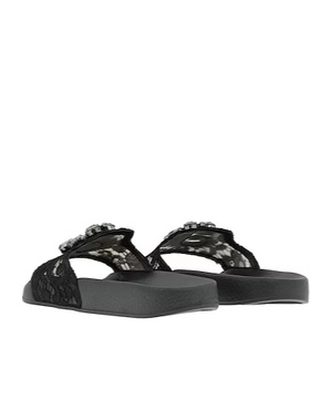 Dolce & Gabbana Two-tone Lace Slides With Crystal Embellishments