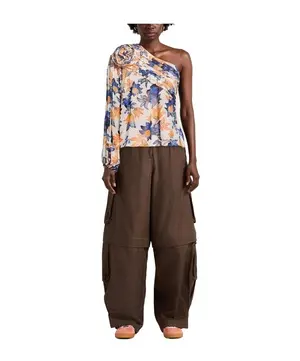 Farm Rio One-shoulder Floral Appliqué Blouse