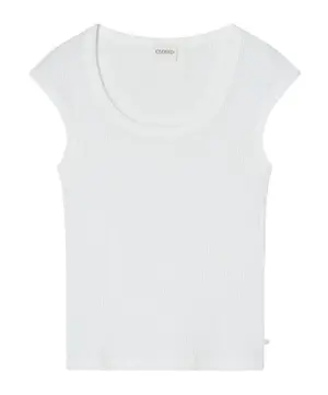 Closed Ribbed Knit Cap Sleeve Top - Off-white