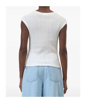 Closed Ribbed Knit Cap Sleeve Top - Off-white