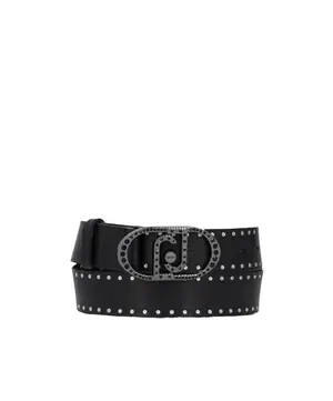 Liu Jo Stud Embellished Leather Belt With Logo Buckle - Black