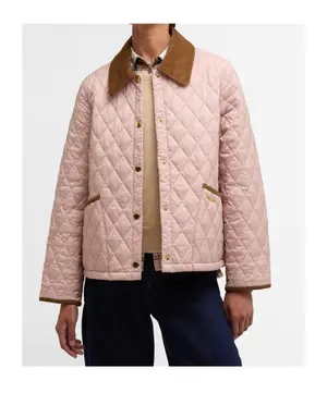 Barbour Short Diamond-quilted Jacket With Corduroy Collar
