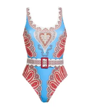Farm Rio Printed One-piece Swimsuit With Belt