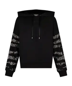 Liu Jo Long-sleeve Drawstring Hoodie With Embellished Sleeves - Black