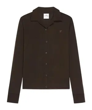 COURREGES Merinos Wool Notched-collar Cardigan - Chocolate