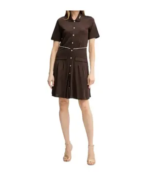 Liu Jo Collared Pleated Mini Dress - Dark Brown