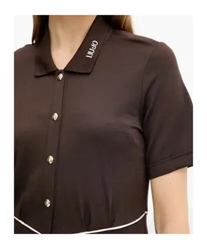 Liu Jo Collared Pleated Mini Dress - Dark Brown