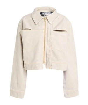 Jacquemus Cropped Denim Jacket With Cutouts - Grey