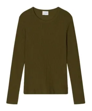 Closed Crewneck Long Sleeve Ribbed Knit Top - No