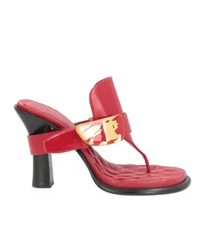 Burberry Leather Thong Sandals With Geometric Heels - Red