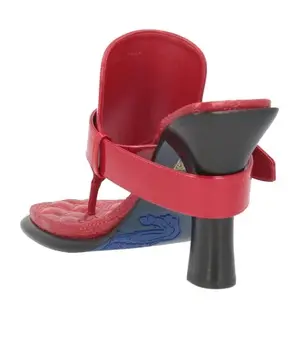 Burberry Leather Thong Sandals With Geometric Heels - Red