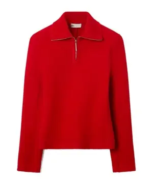 Tory Burch Half-zip Wool Polo Shirt - Royal Red