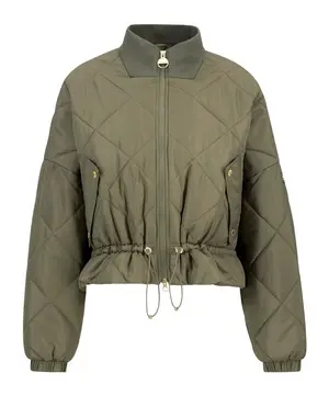 Barbour Quilted Jacket With Funnel Neck And Studded Pockets
