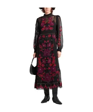 Farm Rio Embroidered Floral Maxi Dress With Metallic Accents