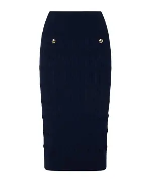 Liu Jo Knitted Midi Skirt With Button Detail - Dark Blue