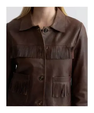 NILI LOTAN Fringed Patch-pocket Leather Jacket