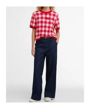 Barbour Plaid Short Sleeve Knit Sweater
