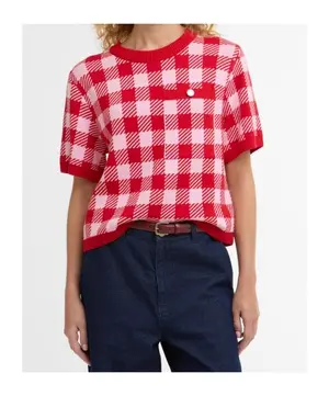 Barbour Plaid Short Sleeve Knit Sweater