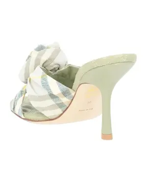 Burberry Sandals With Floral Detail And Checked Pattern - Green