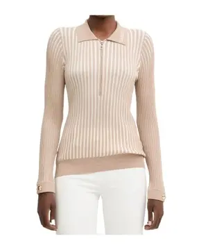 Liu Jo Striped Polo Top - Beige