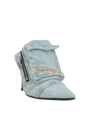 DIESEL® Denim Mules With Pointed Toe And Zip-up Detailing