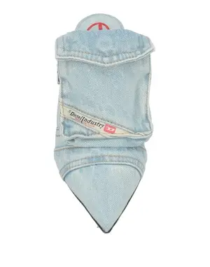 DIESEL® Denim Mules With Pointed Toe And Zip-up Detailing