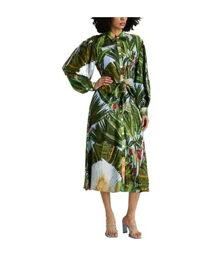 Farm Rio Long Sleeve Floral Printed Shirt Dress